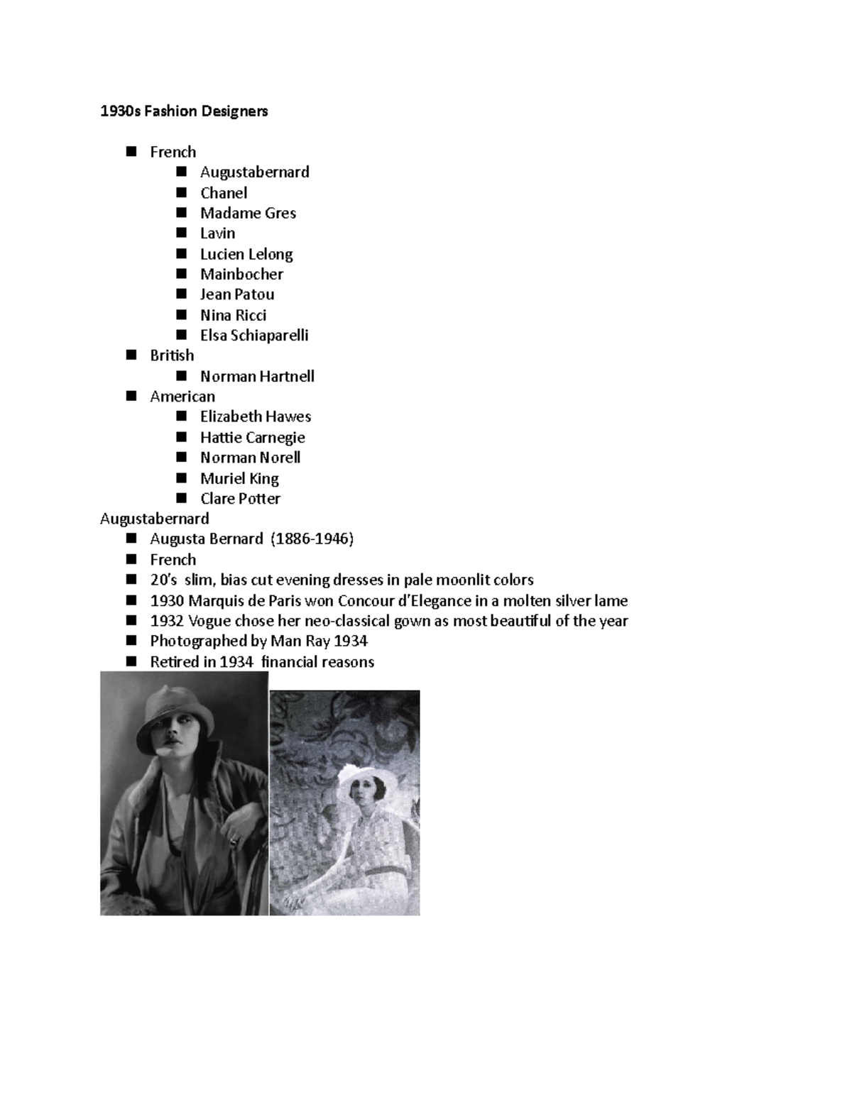 1930s Fashion Designers Notes - 1930s Fashion Designers French ...