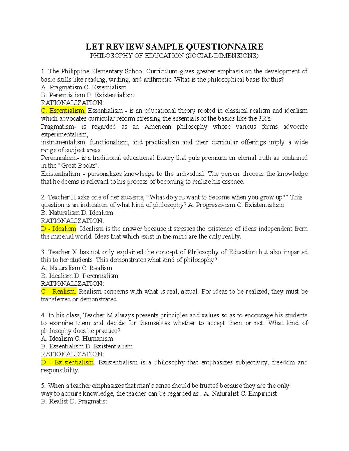 LET Review Sample Questionnaire - LET REVIEW SAMPLE QUESTIONNAIRE ...