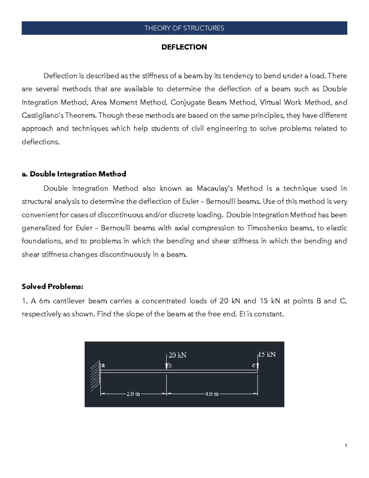 Lesson 3. Double Integration Method - DEFLECTION Deflection is ...
