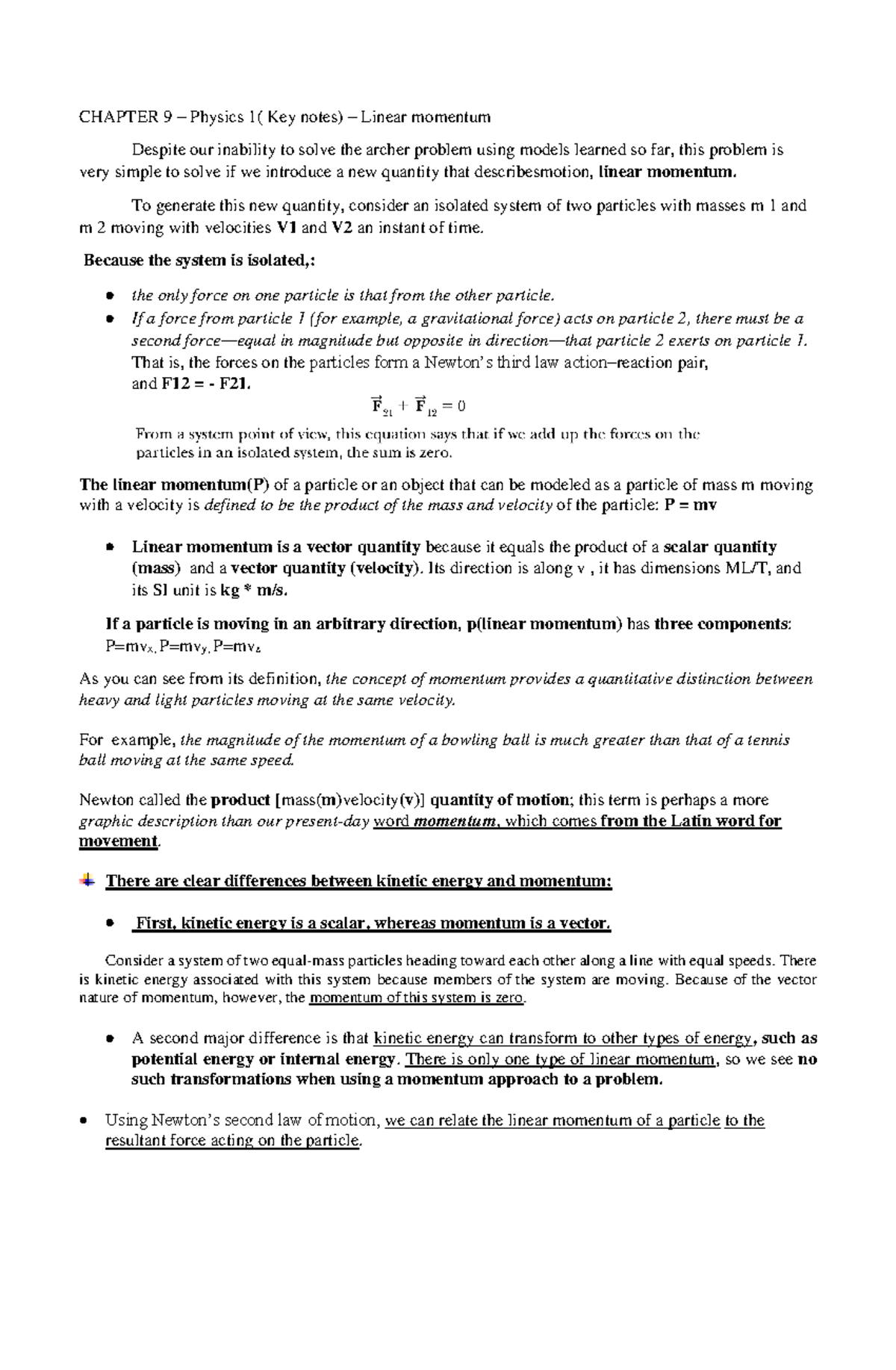 Physics 1 reviewer- KEY Notes (Linear momentum) - Physics (Calculus ...