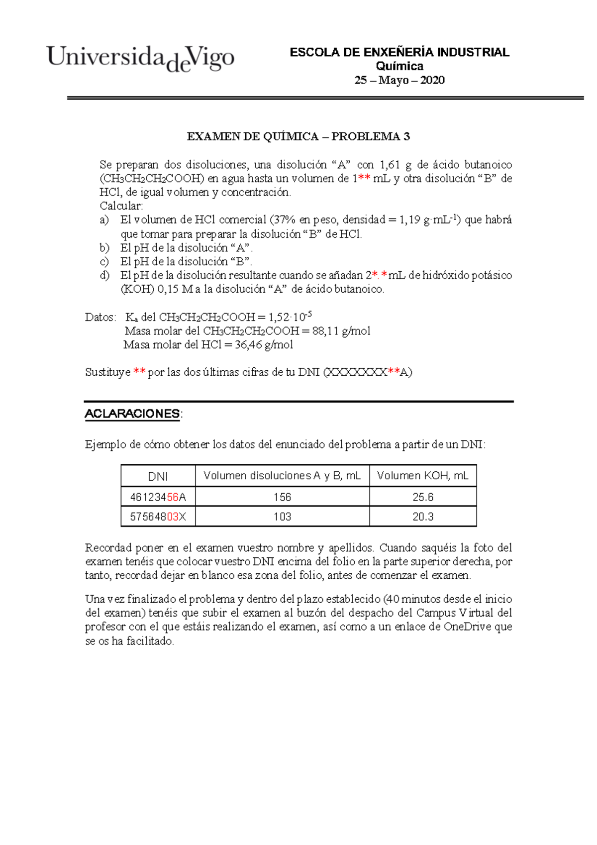 Examen 2020 - Warning: TT: undefined function: 32 EXAMEN DE QUÍMICA – PROBLEMA 3 Se preparan dos ...