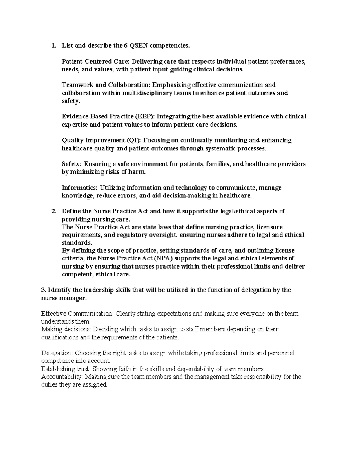 QSENnotesnursing - List and describe the 6 QSEN competencies. Patient ...