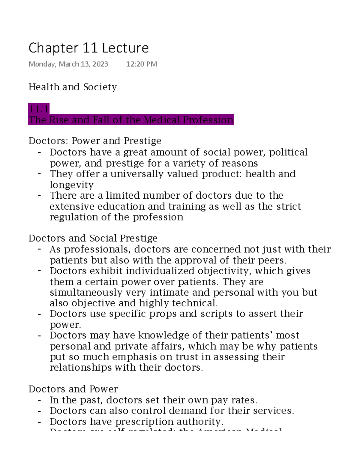 Chapter 11 Lecture - Dennis Bledsoe - Health and Society The Rise and ...