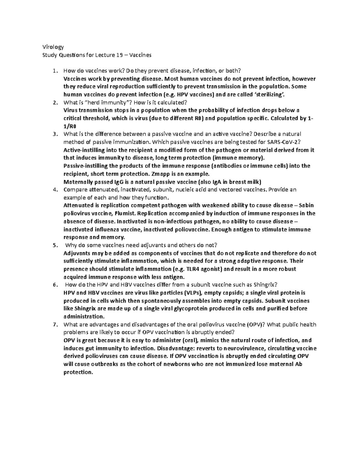Virology Study Questions for Lecture 19 – Vaccines - Virology Study ...