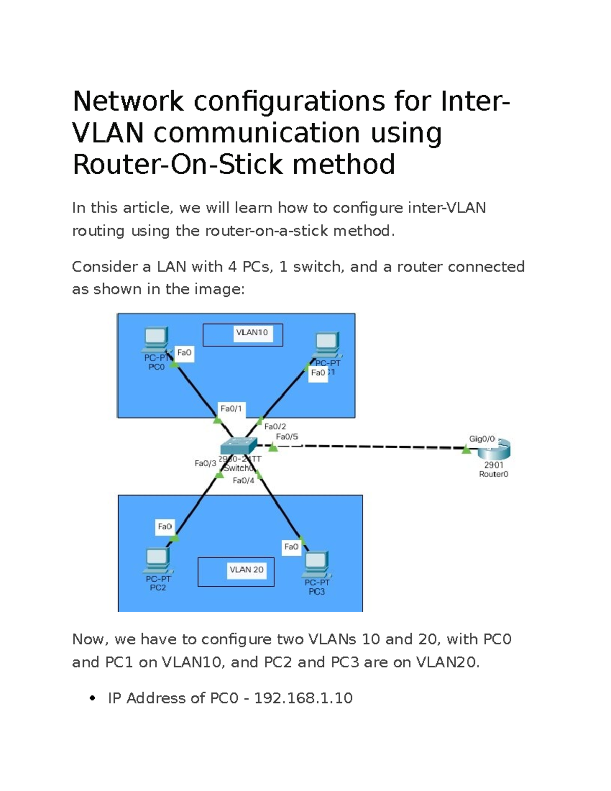 VLan and its type-Router-On-Stick method - Network configurations for ...