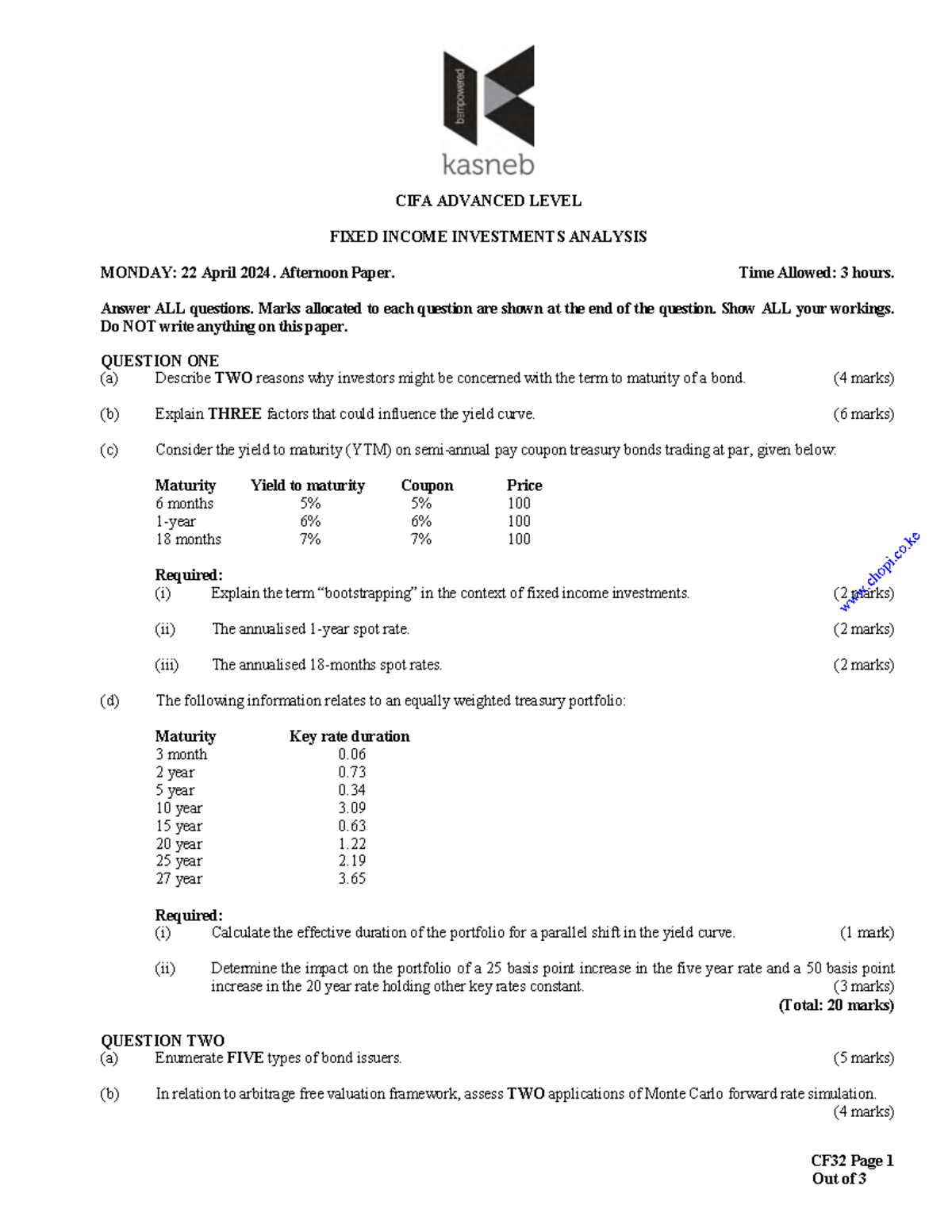 Fixed Income Investments Analysis Past Papers - CF 32 Page 1 CIFA ...