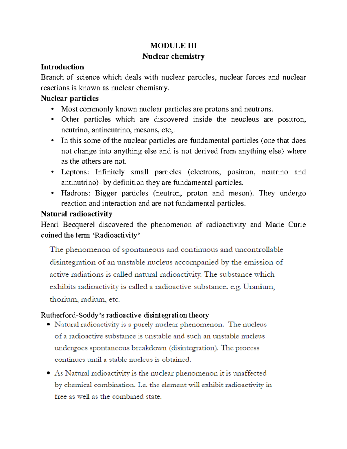 Module II Nuclear chemistry note 1 - MODULE III Nuclear chemistry ...
