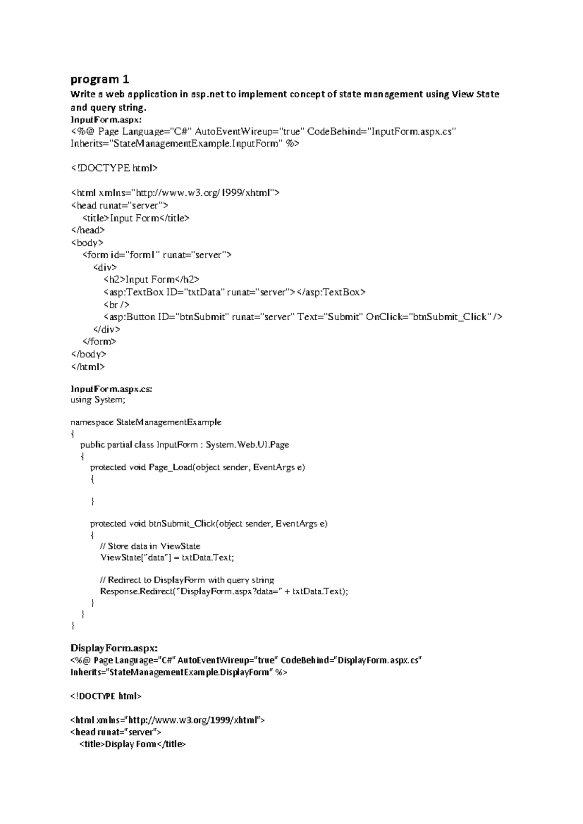 Asp.net slip - asp.net slips for practical exam - program 1 Write a web application in asp to ...