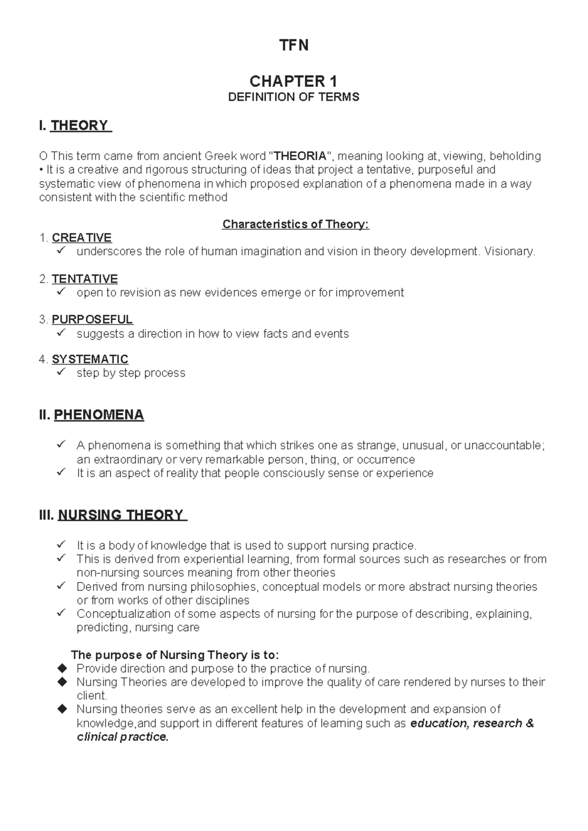 TFN - Jdjdjdnd - TFN CHAPTER 1 DEFINITION OF TERMS I. THEORY O This ...