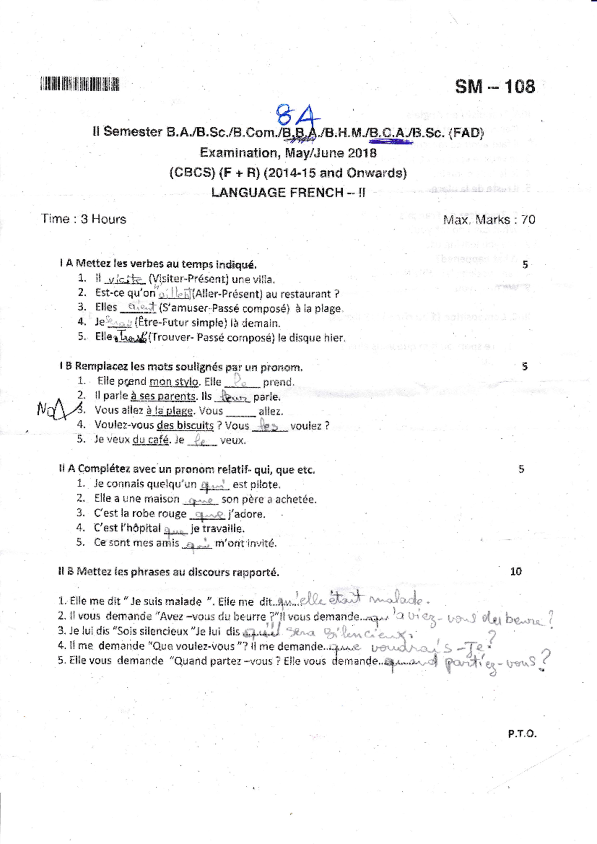 French question paper second semester bangalore university - I Iililffi ...