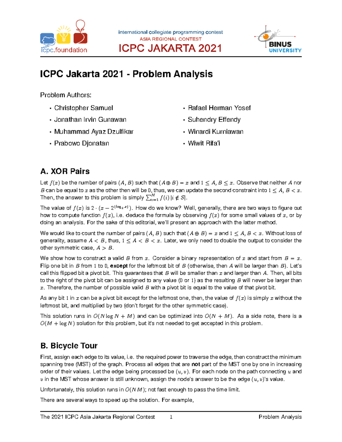 Icpc21jak-analysis - as computer science - ICPC Jakarta 2021 - Problem ...