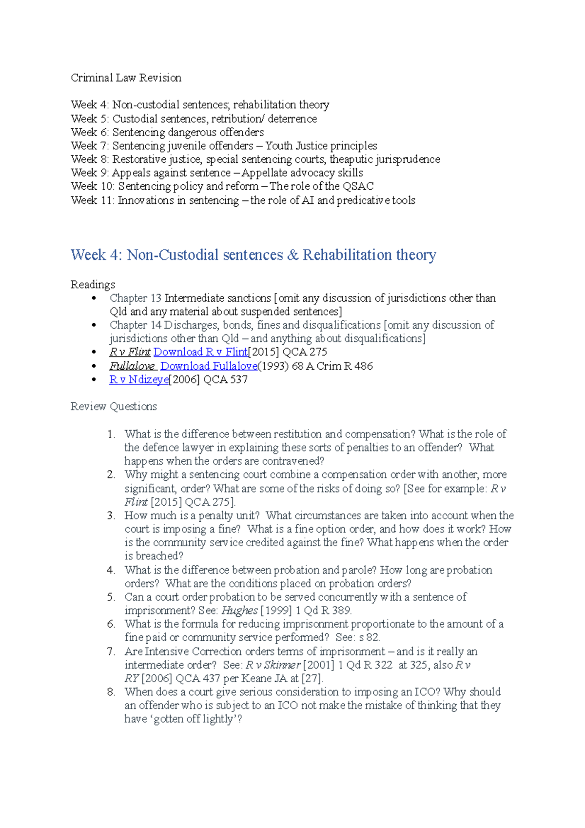 Criminal Law Revision - Criminal Law Revision Week 4: Non-custodial ...