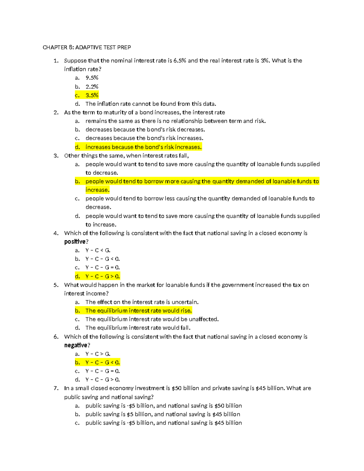 Chapter 8 - Adaptive TEST PREP - CHAPTER 8: ADAPTIVE TEST PREP Suppose ...
