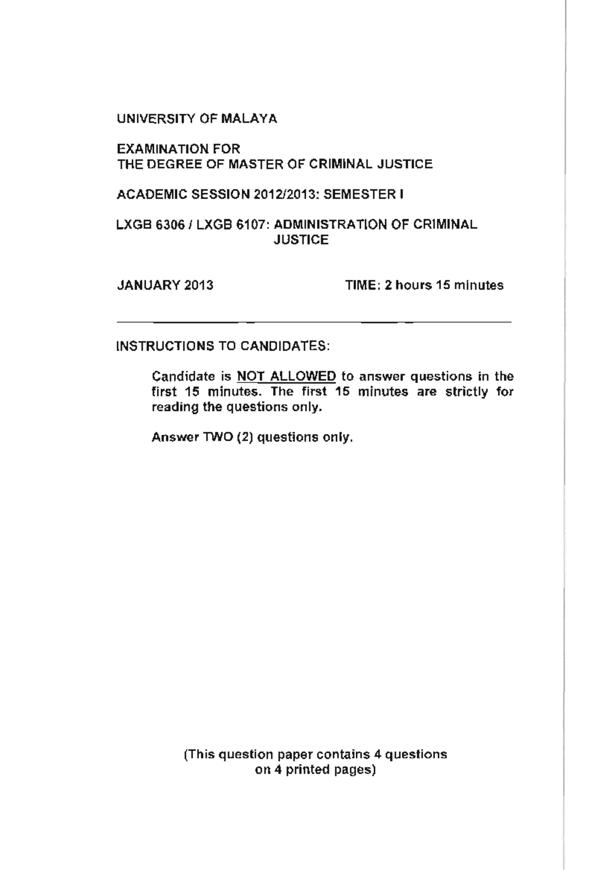 Past Exam Paper 2013 Semester 1 - UNIVERSITY OF MALAYA EXAMINATION FOR ...