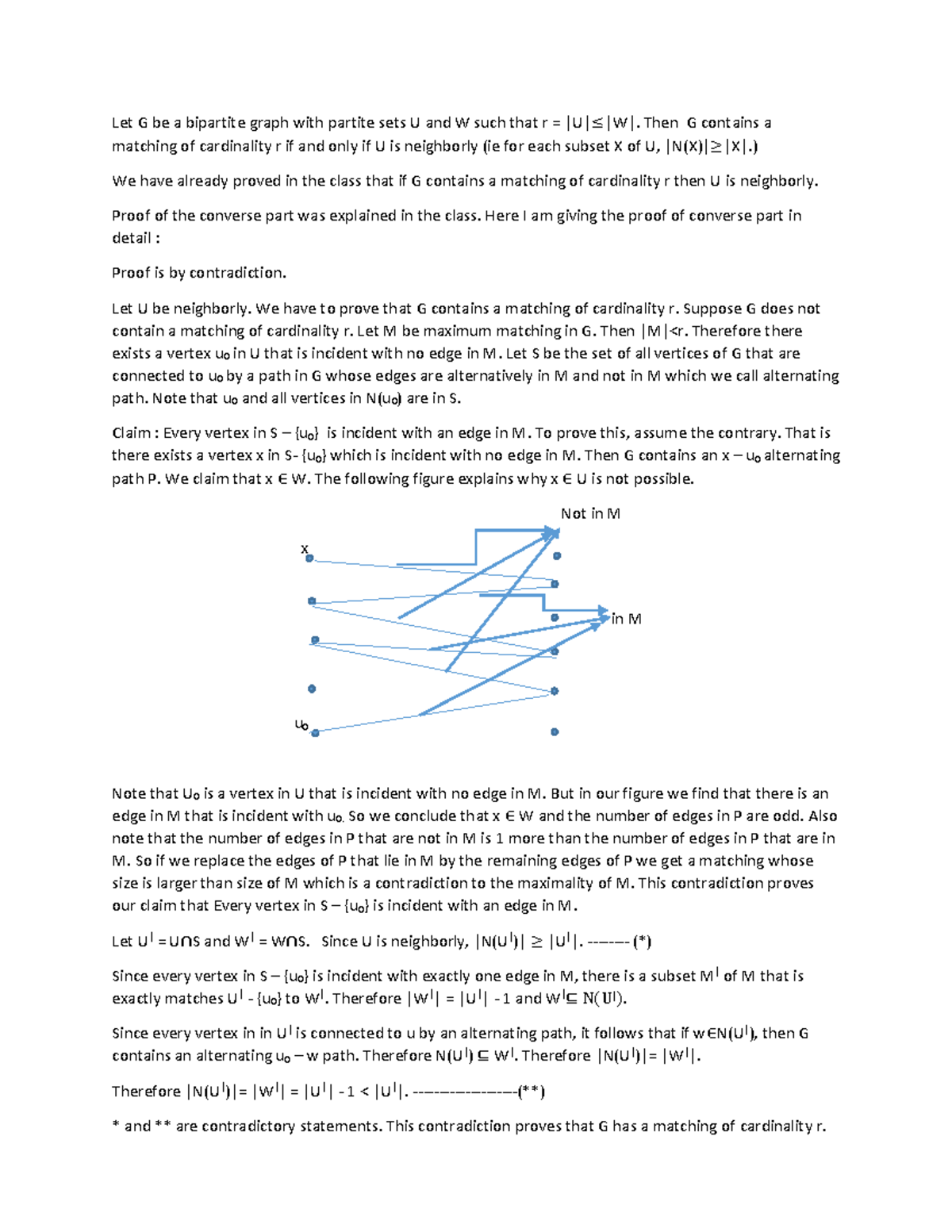 Notes on Matching - Let G be a bipartite graph with partite sets U and ...