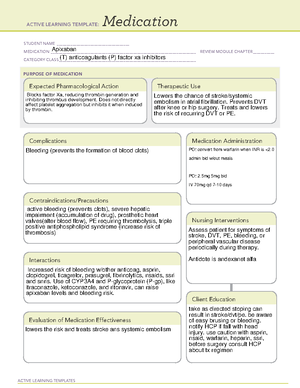 Rivaroxaban - medss - ACTIVE LEARNING TEMPLATES Medication STUDENT NAME ...