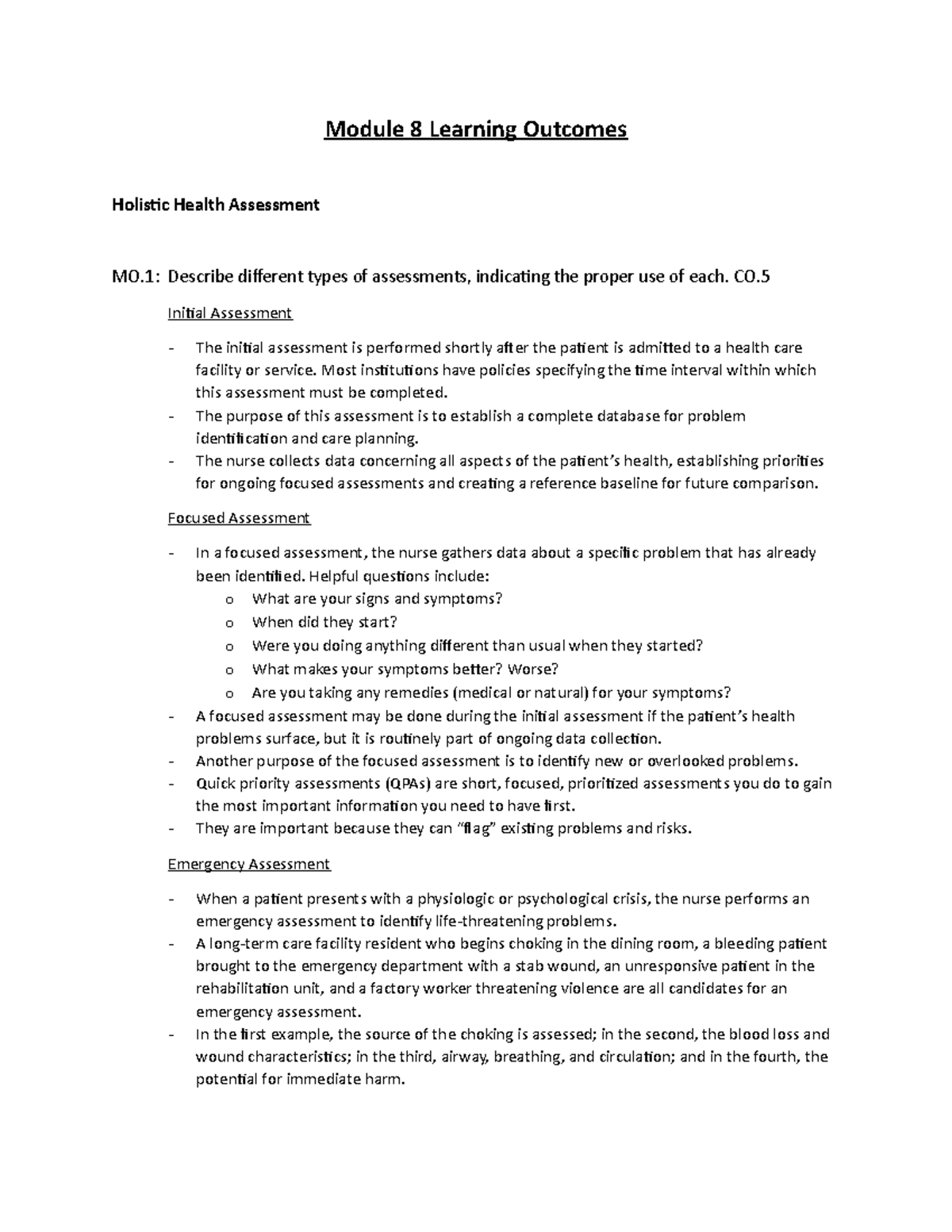 Module 8 Learning Outcomes - Module 8 Learning Outcomes Holistic Health ...