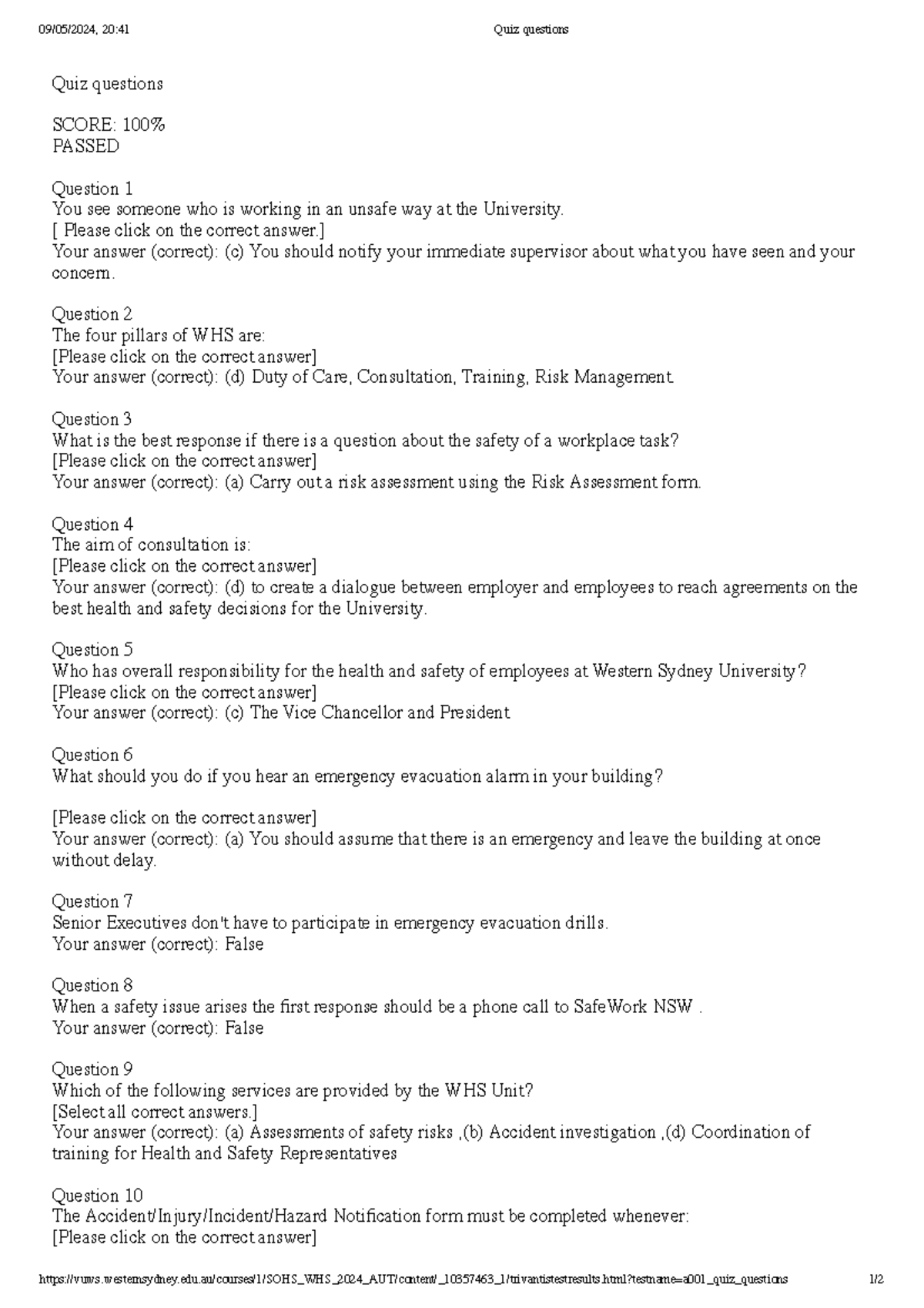 WHS Quiz Module 1 questions - 09/05/2024, 20:41 Quiz questions - Studocu