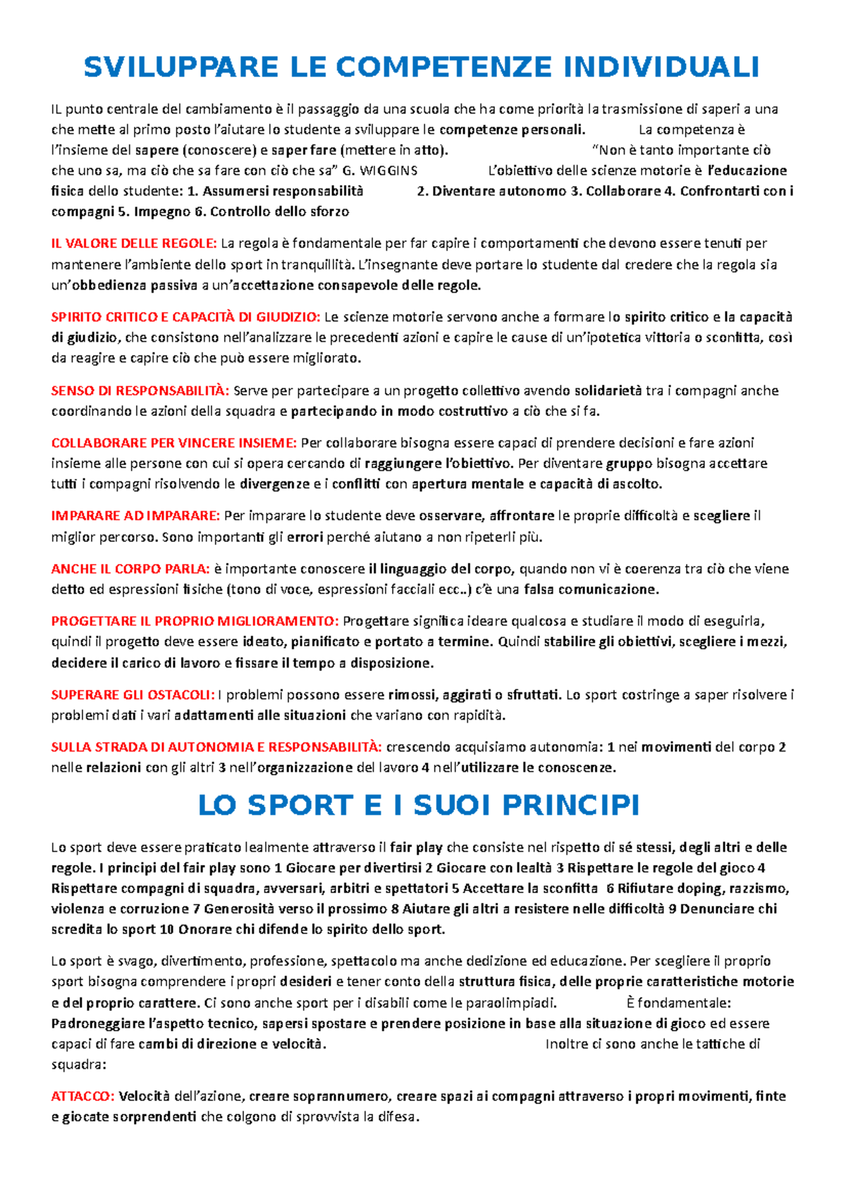 Educazione Fisica - Sviluppare le competenze individuali; lo sport e i ...
