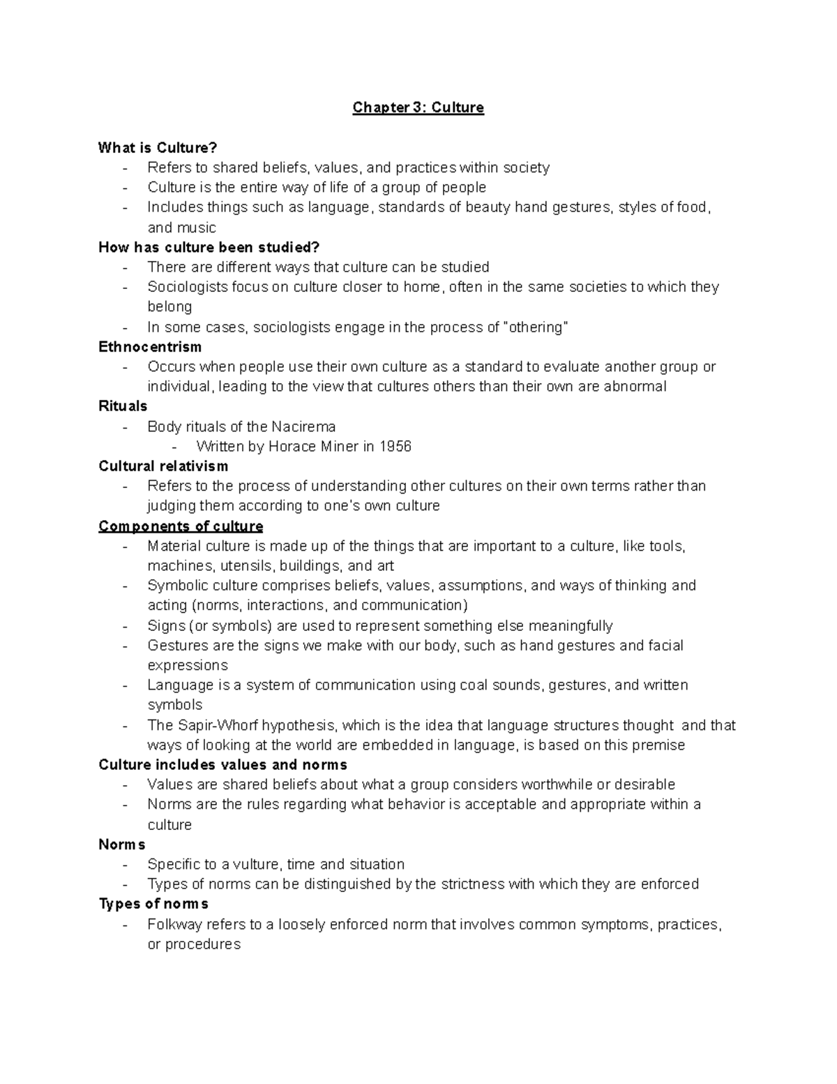 Sociology exam 2 notes - Chapter 3: Culture What is Culture? - Refers ...