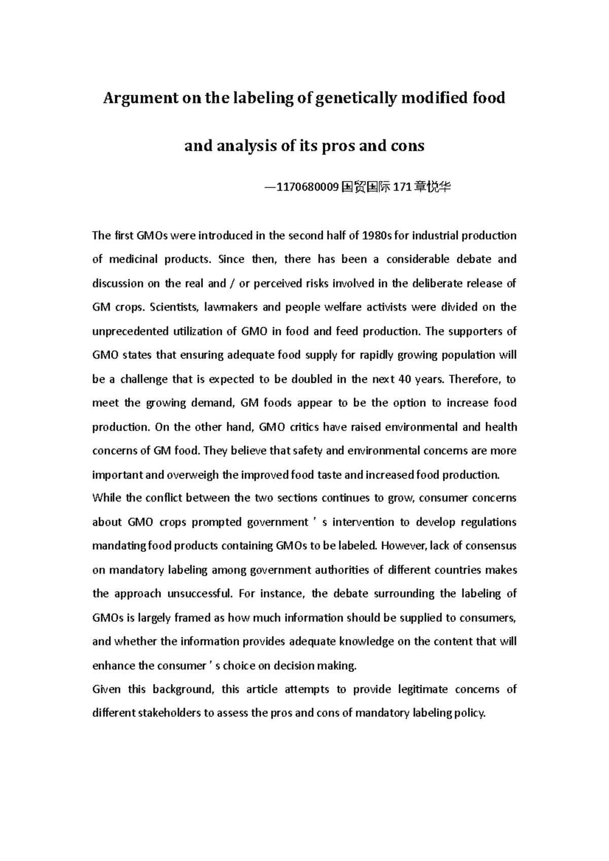 GMO - Grade: 85 - Argument on the labeling of genetically modified food ...