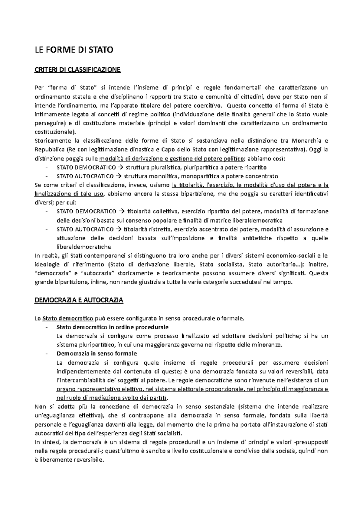 LE Forme DI Stato - LE FORME DI STATO CRITERI DI CLASSIFICAZIONE Per ...