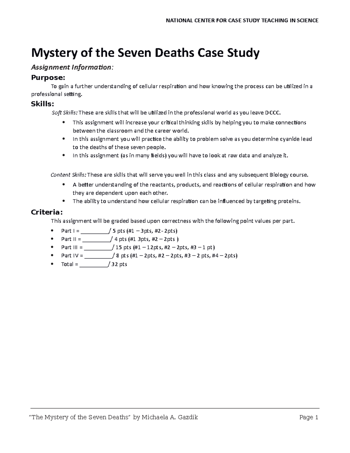 Cellular Respiration Case Study TILT Mystery Of The Seven Deaths Case