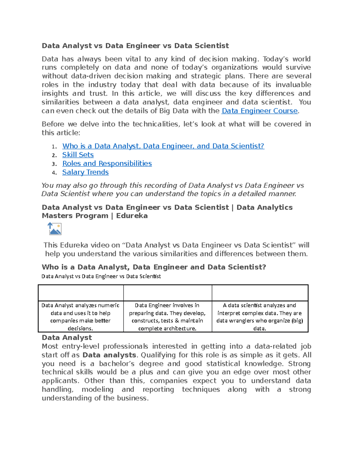 Data Analyst vs Data Engineer vs Data Scientist - Today’s world runs ...