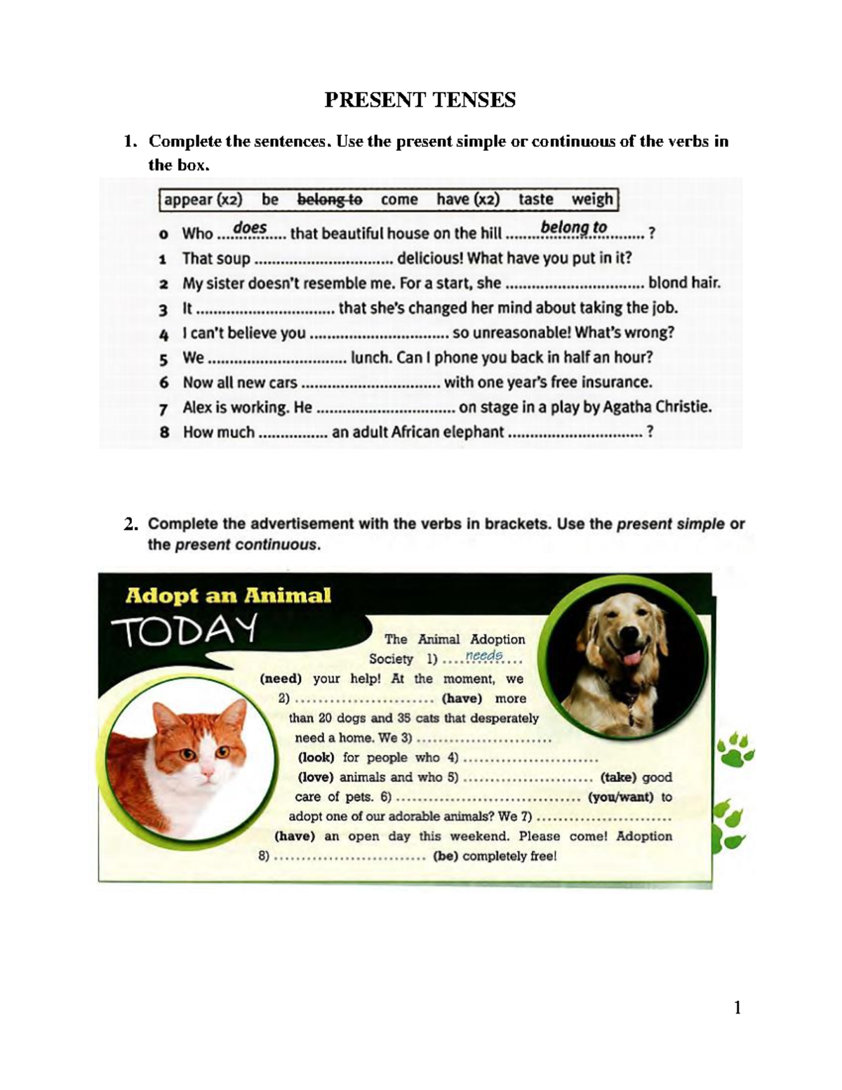 Lecture 1 Present tenses follow up exercises - 1 PRESENT TENSES 1 ...
