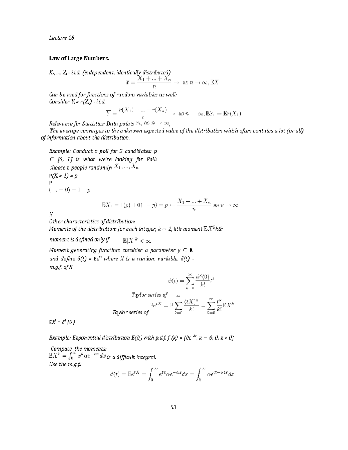 Law of Large Numbers - X 1 , ..., Xn - i.i. (independent, identically ...