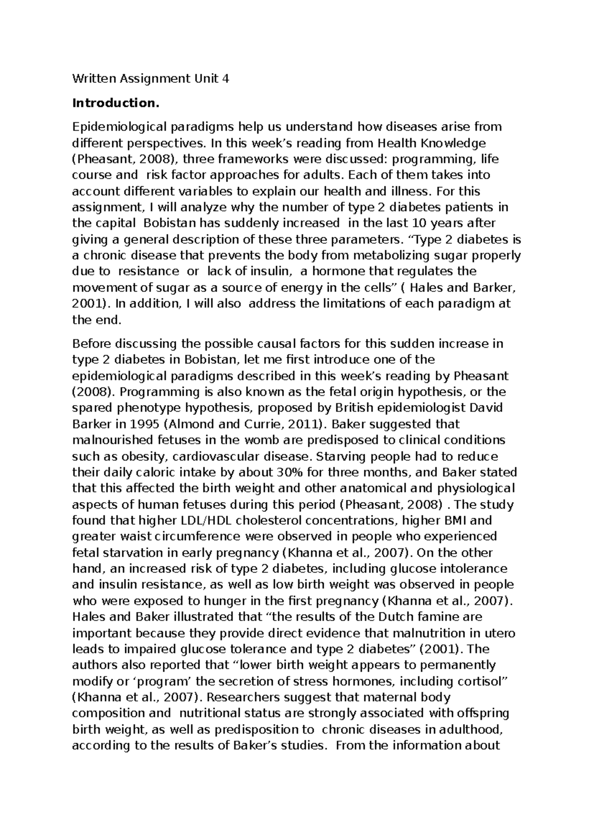 Hs 2712 unit 4 written assignment - Written Assignment Unit 4 Introduction. Epidemiological ...