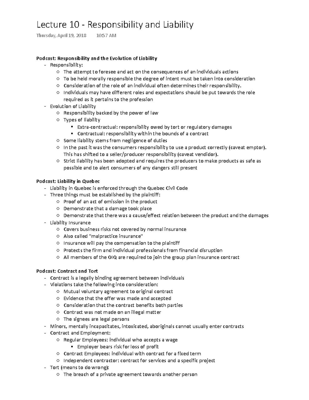 ENGR 201 - Lecture 10 - Responsibility and Liability - Lecture 10 ...