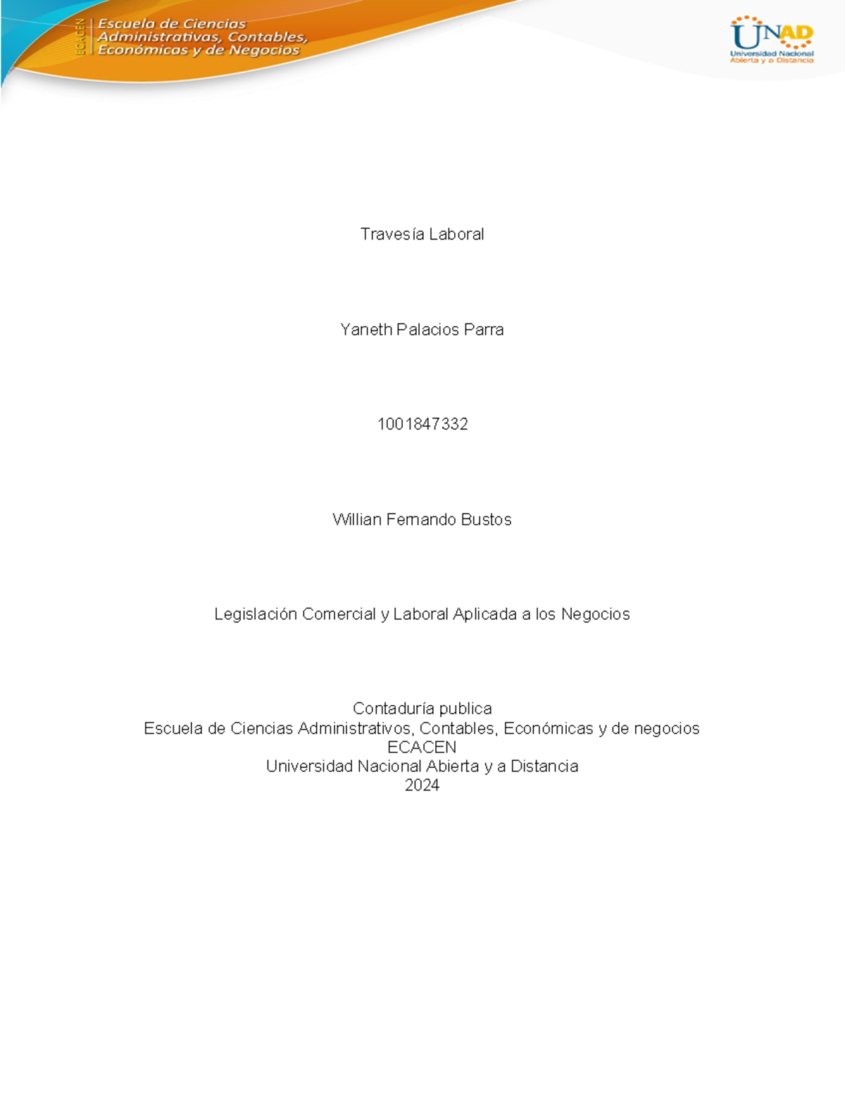 Travesia 1 - hola - Travesía Laboral Yaneth Palacios Parra 1001847332 ...