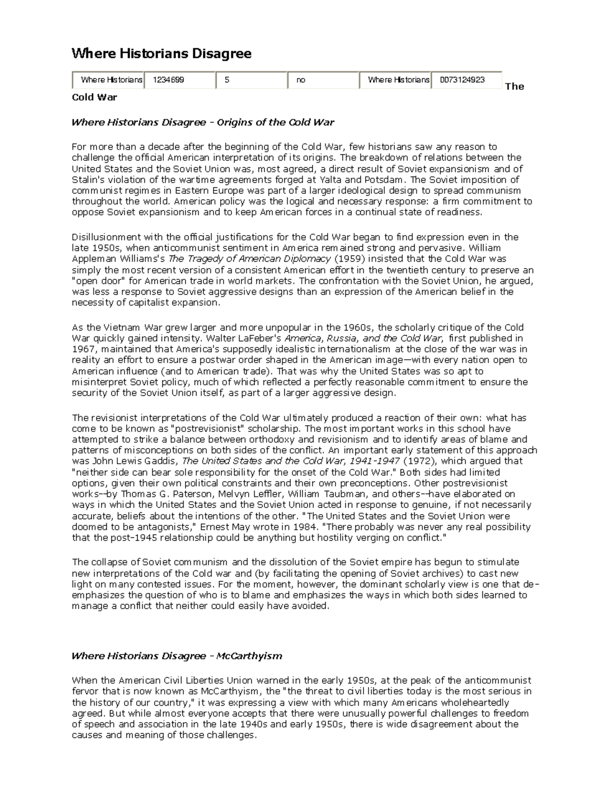 Cold War - american history - Where Historians Disagree Where ...