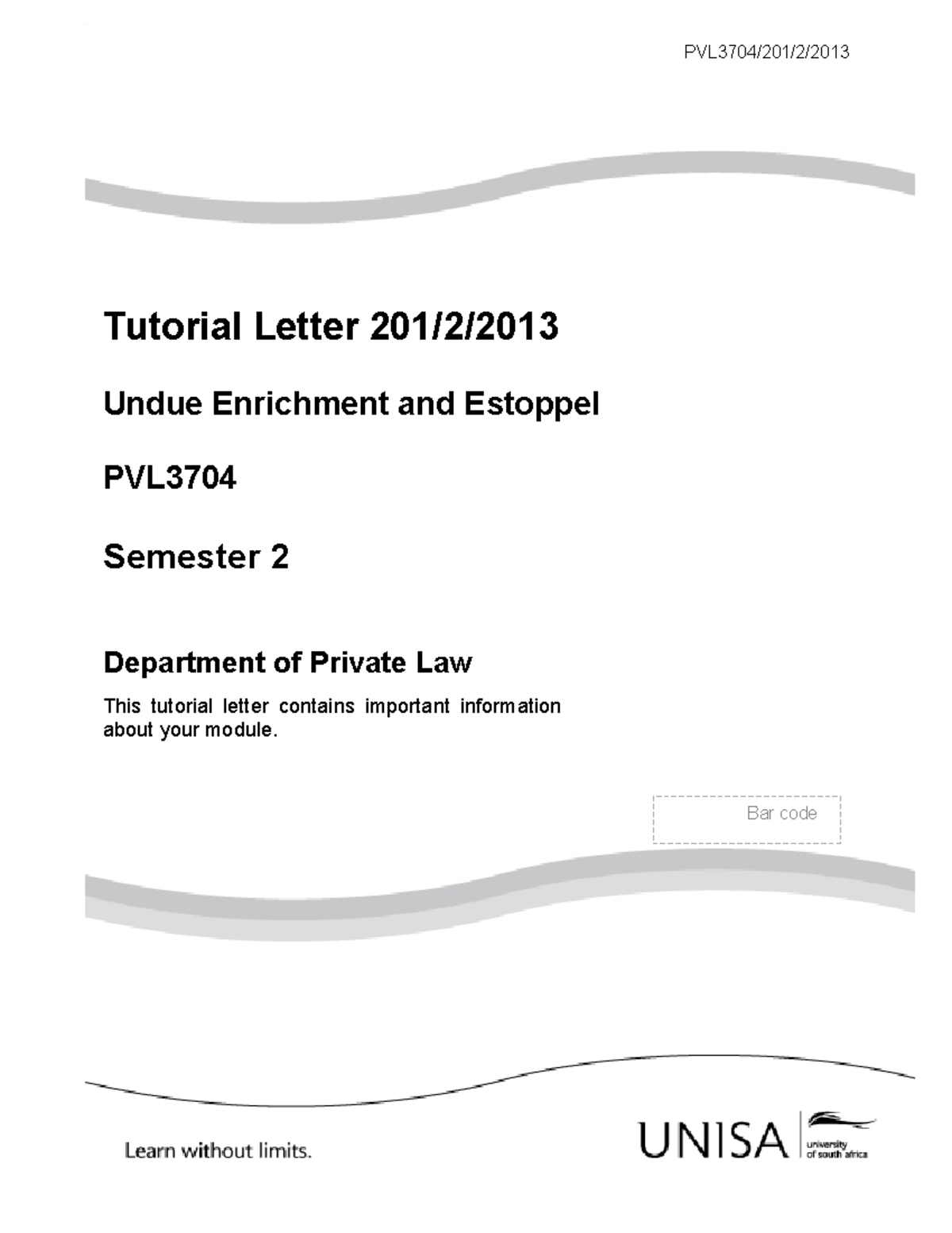Estoppel-tut-201 - Third year modules. Contains tutorial letters and ...