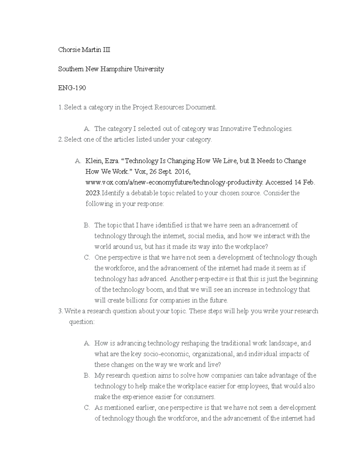 1-2 Research Question - Chorsie Martin III Southern New Hampshire ...