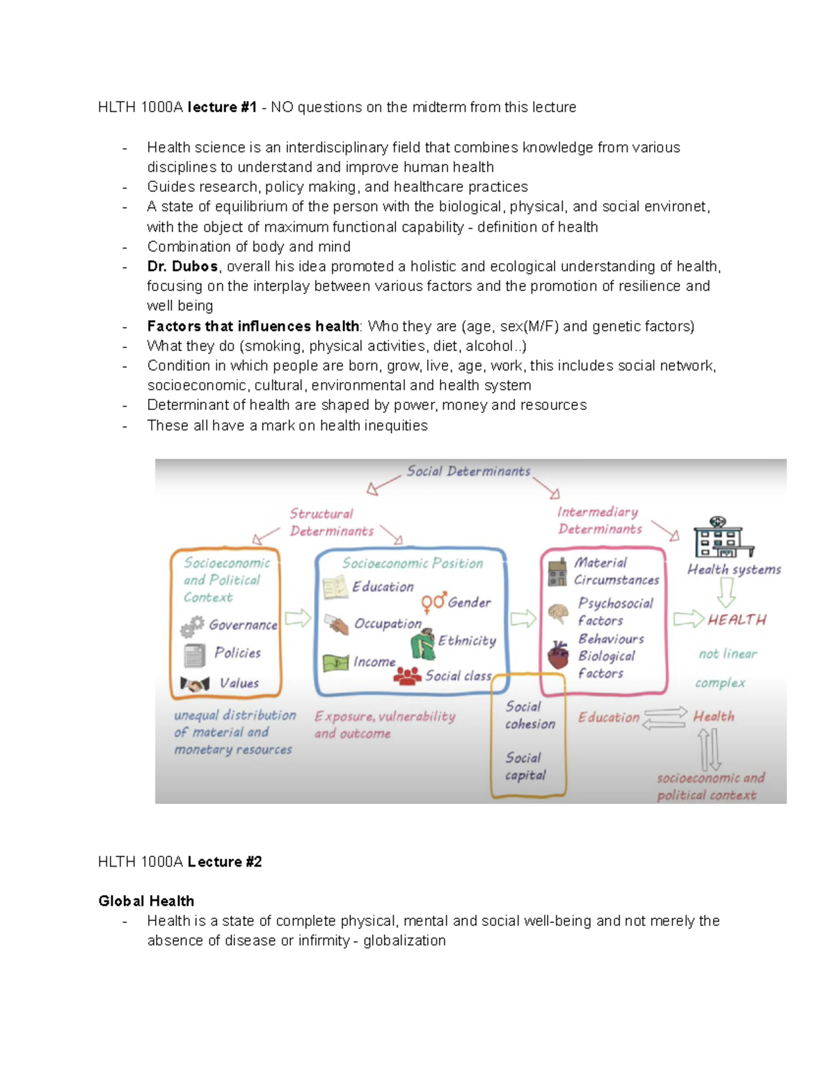 Health 1000lectures - lecture note - HLTH 1000A lecture #1 - NO ...