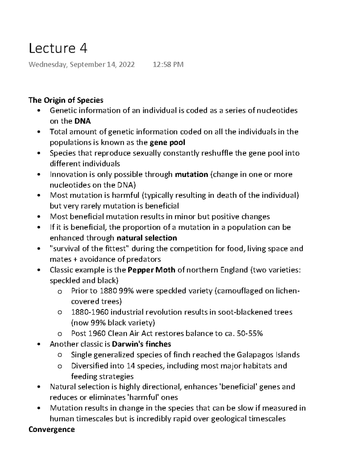 Lecture 4 - evolution - The Origin of Species Genetic information of an ...