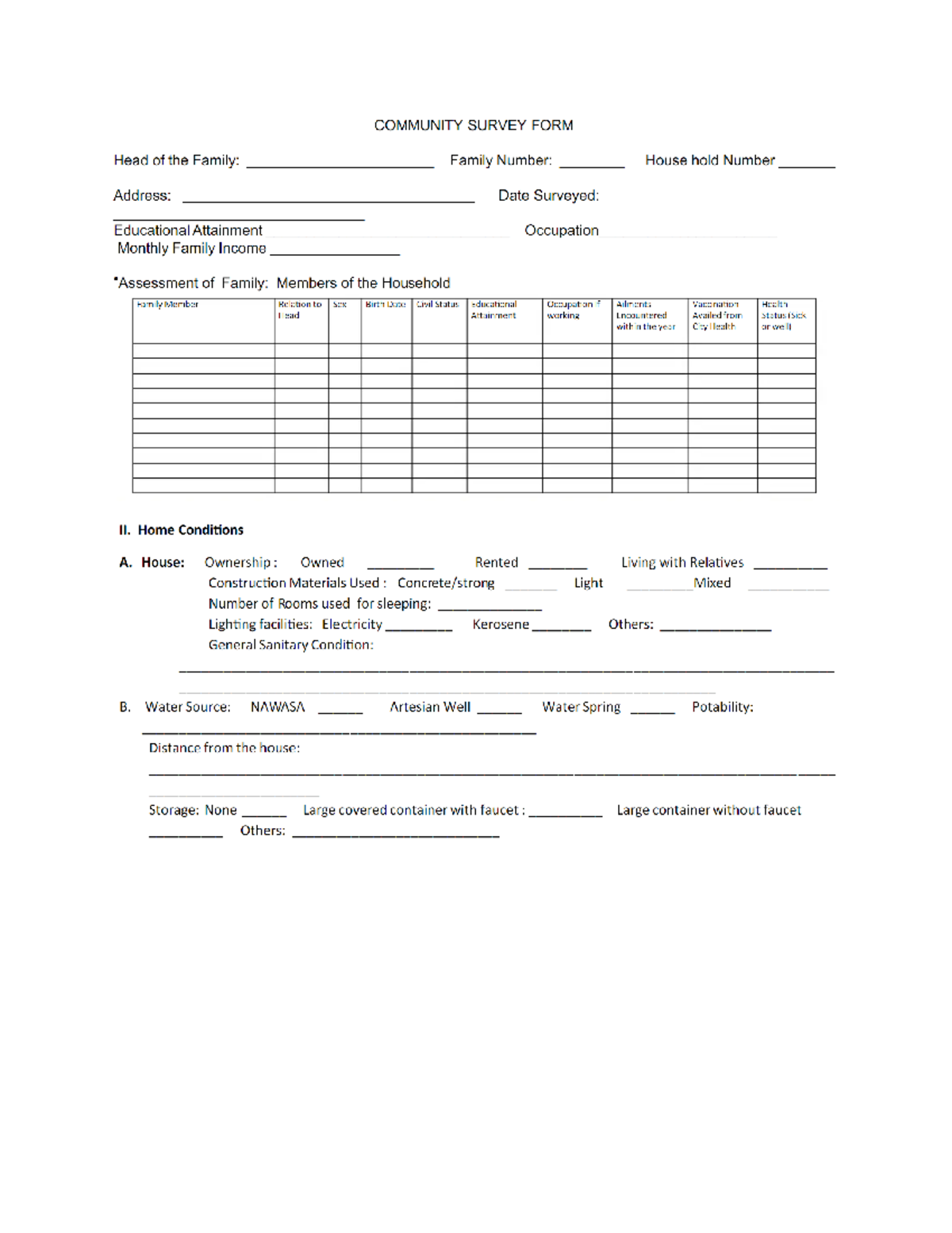 Community Profiling Survey FORM - Community Development - Studocu