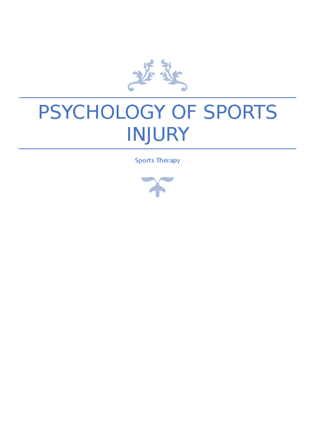 Psychology notes - PSYCHOLOGY OF SPORTS INJURY Sports Therapy ...