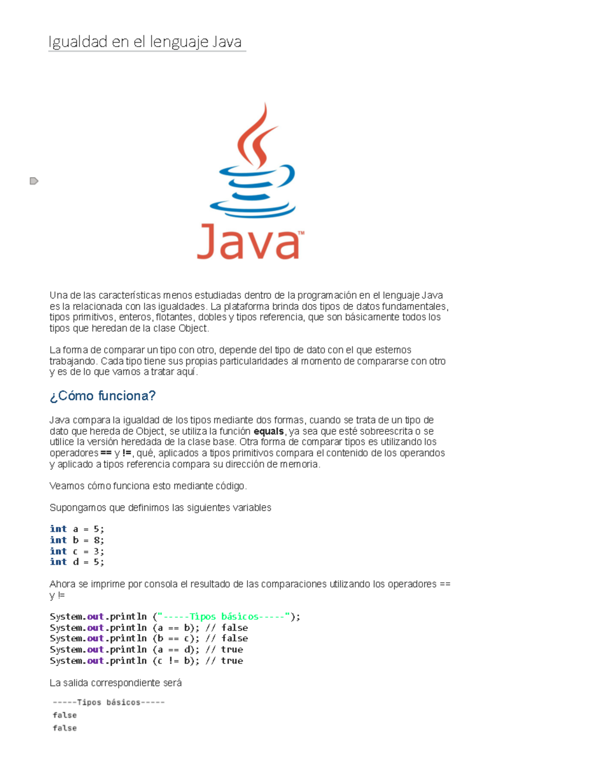 Igualdad en Java - Igualdad en el lenguaje Java sábado, 18 de abril de 2020 13: Una de las - Studocu