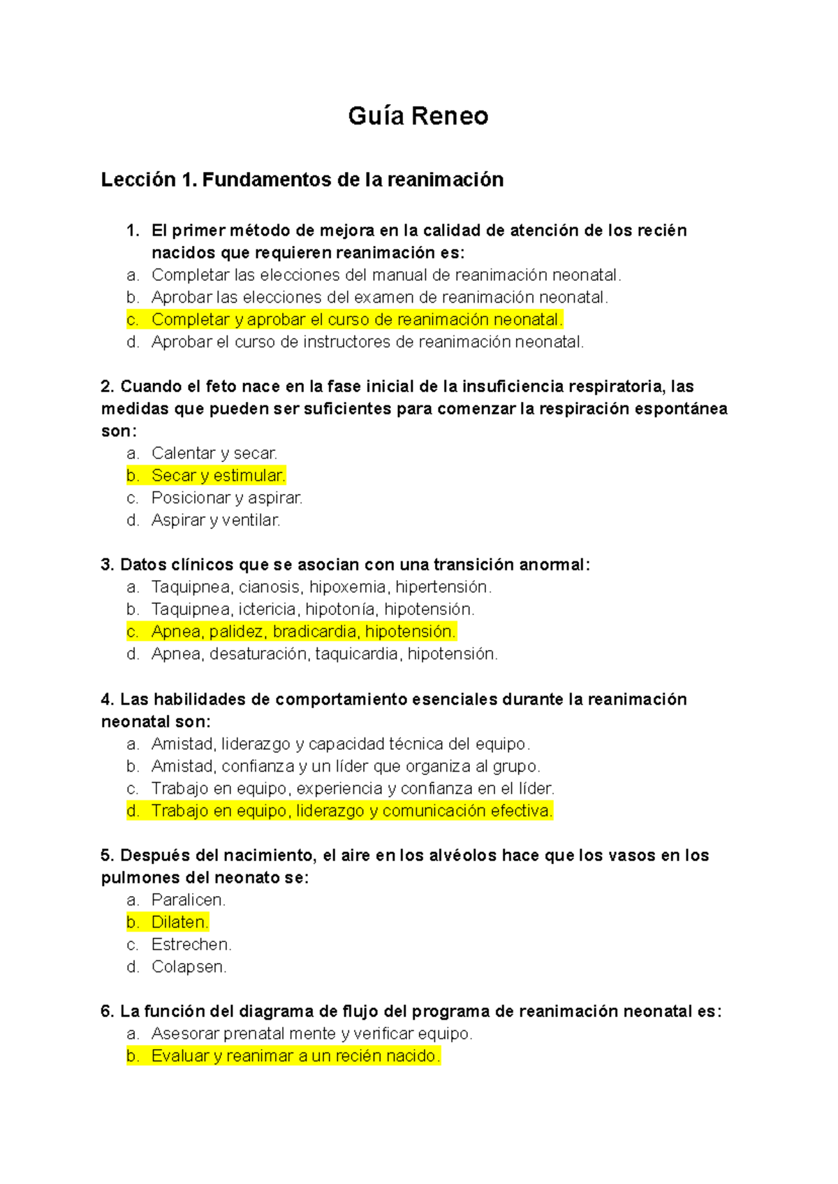 Guia Reneo - Guía Reneo Lección 1. Fundamentos de la reanimación El ...