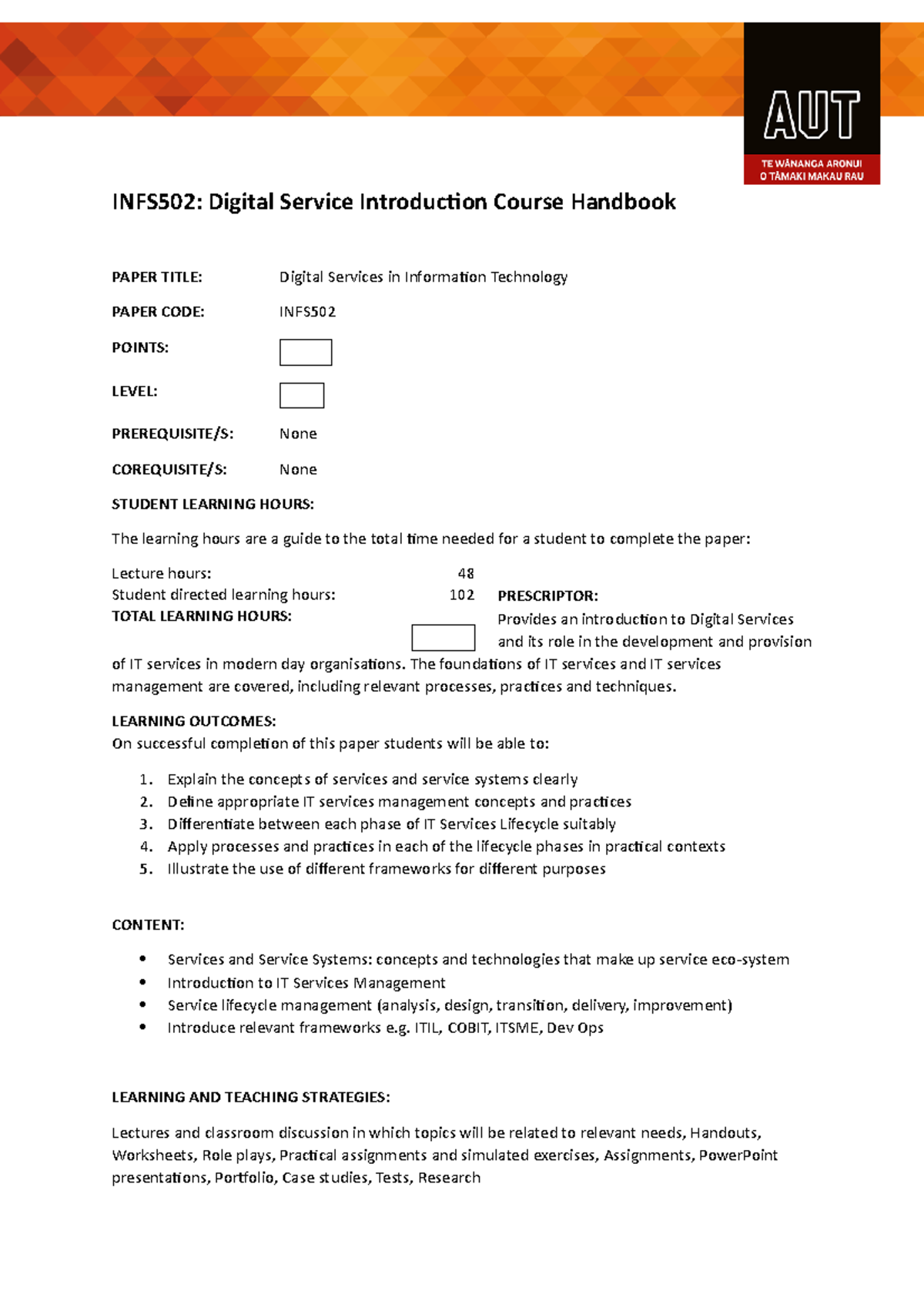 INFS502-Handbook - Notes - INFS502: Digital Service Introduction Course ...
