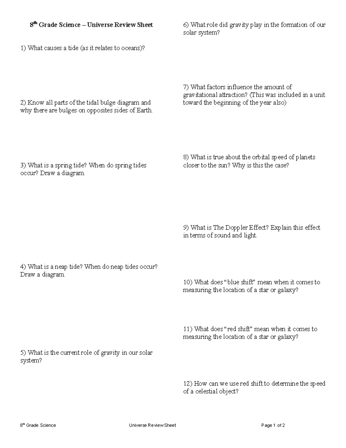 Test Study Guide - Earth's Place in the Universe - 8 th Grade Science ...