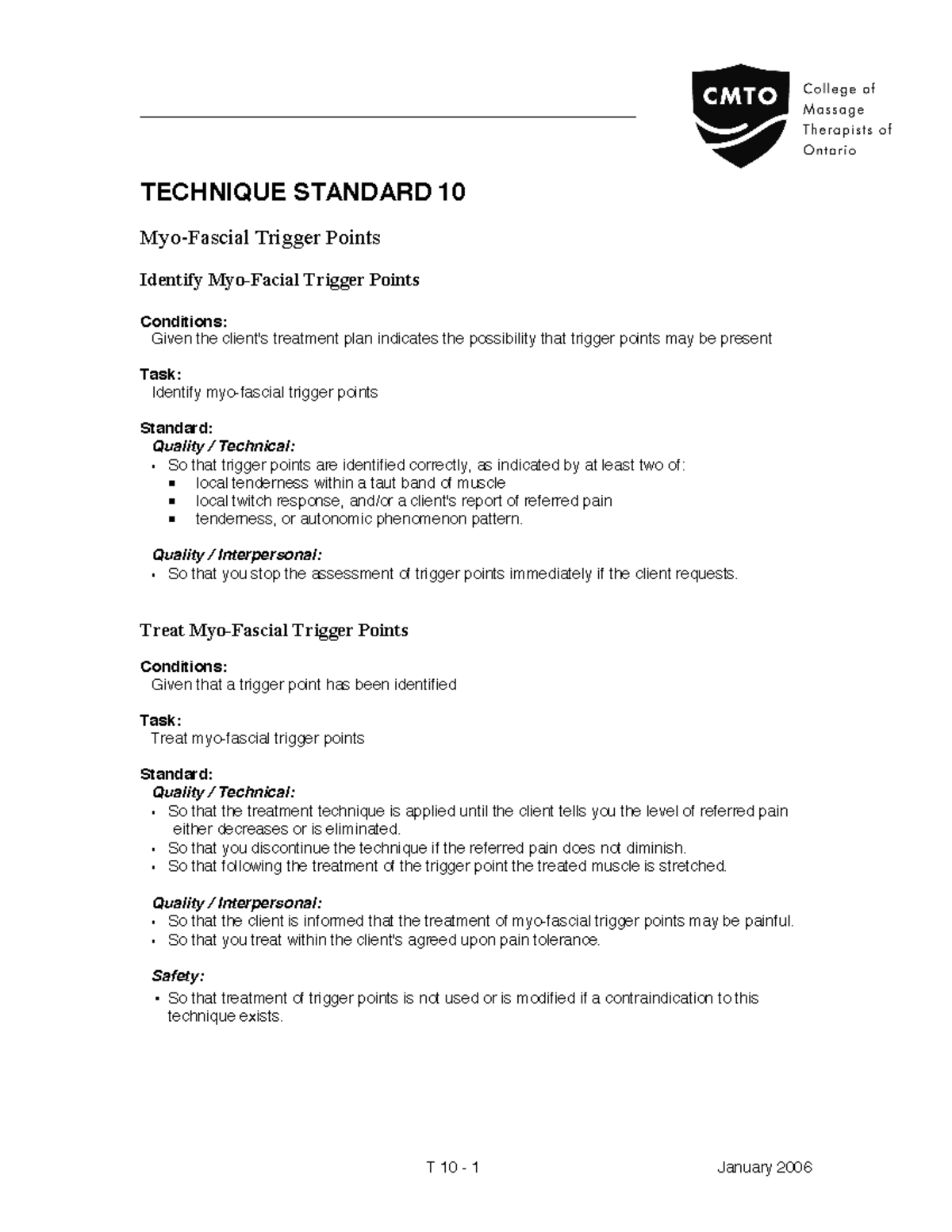 SOP 10 trigger points - T 10 - 1 January 2006 TECHNIQUE STANDARD 10 Myo ...