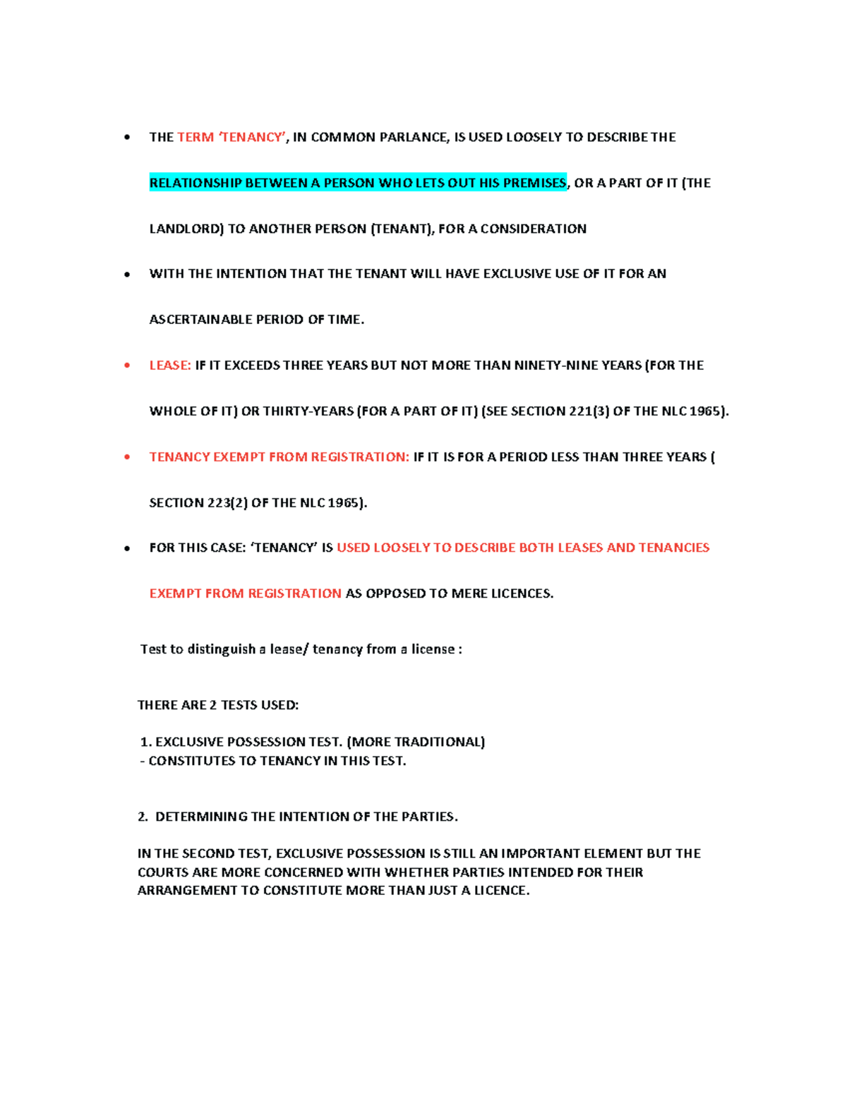 Lease and Tenancy - THE TERM ‘TENANCY’, IN COMMON PARLANCE, IS USED ...