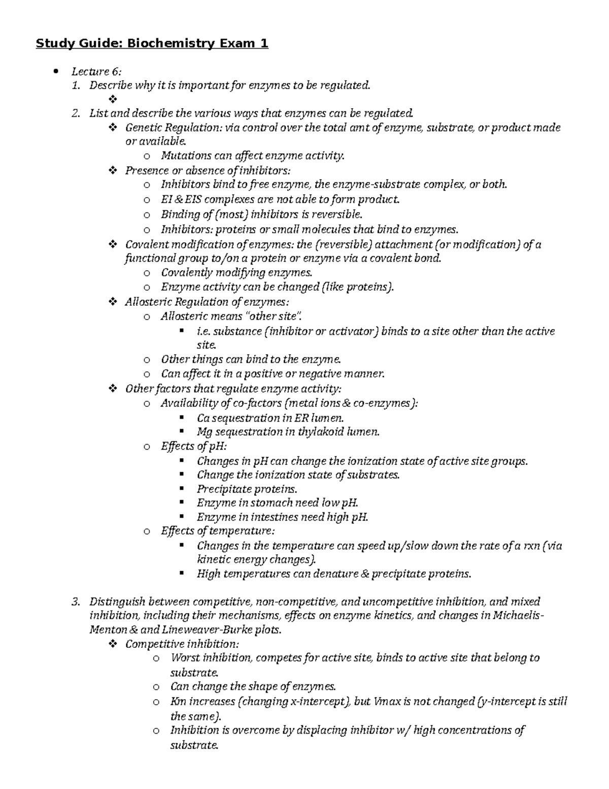 Exam1 biochem lec 6 - Dr. Sri - Study Guide: Biochemistry Exam 1 ...