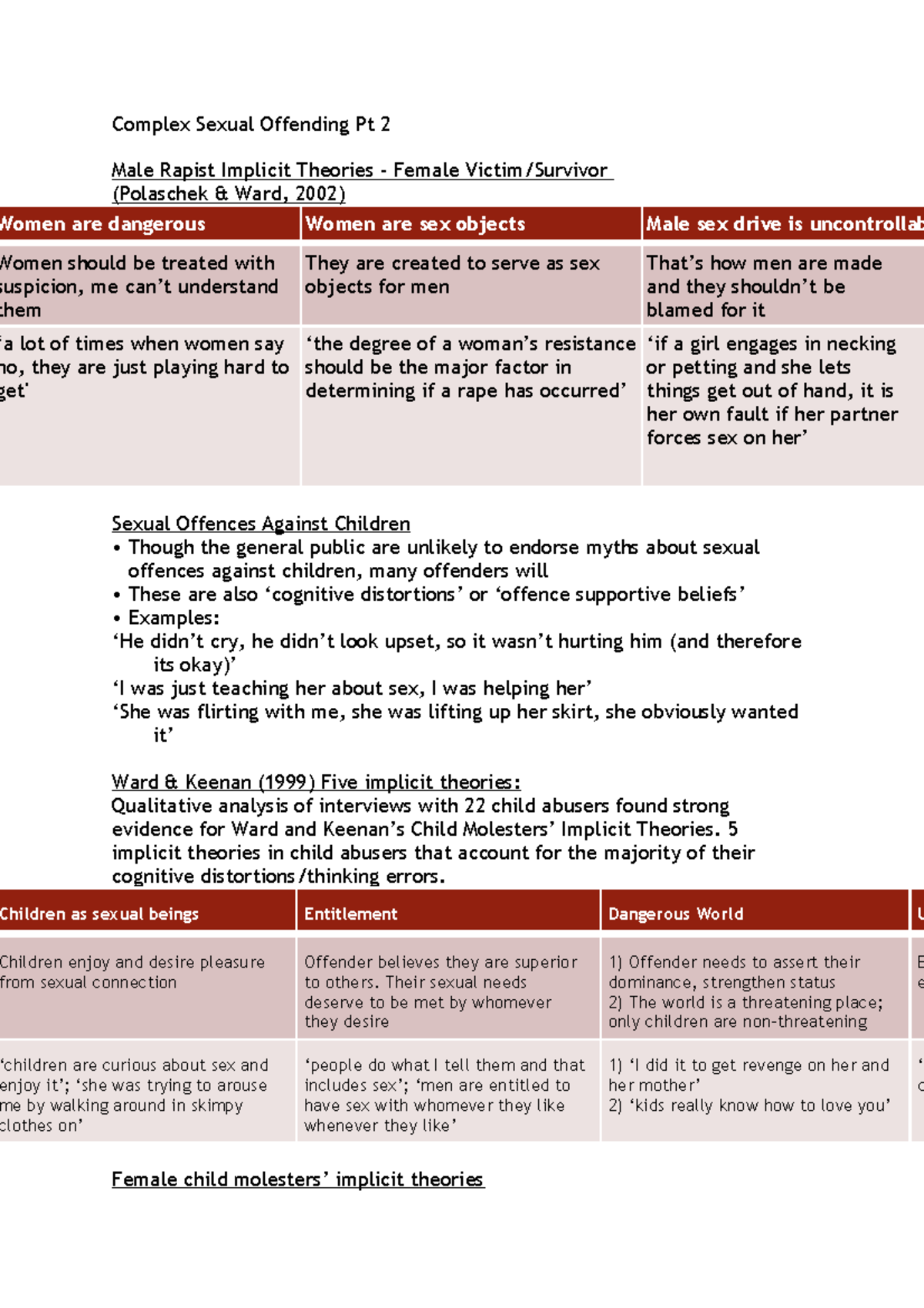 Complex Sexual Offending Pt2 - 5 implicit theories in child abusers ...