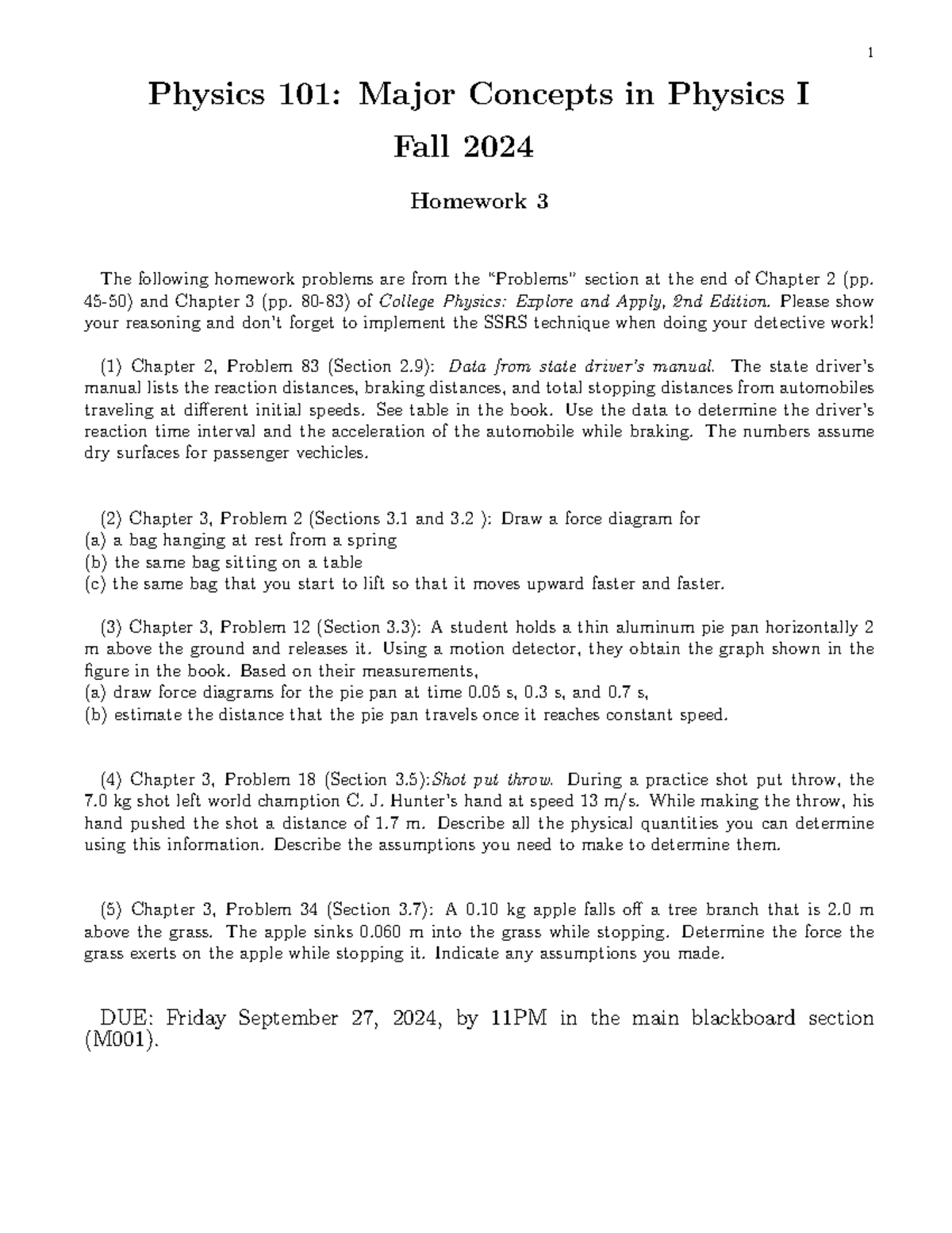 101 F24 hw3 - Forces homework for beginning exam 2 material - 1 Physics ...