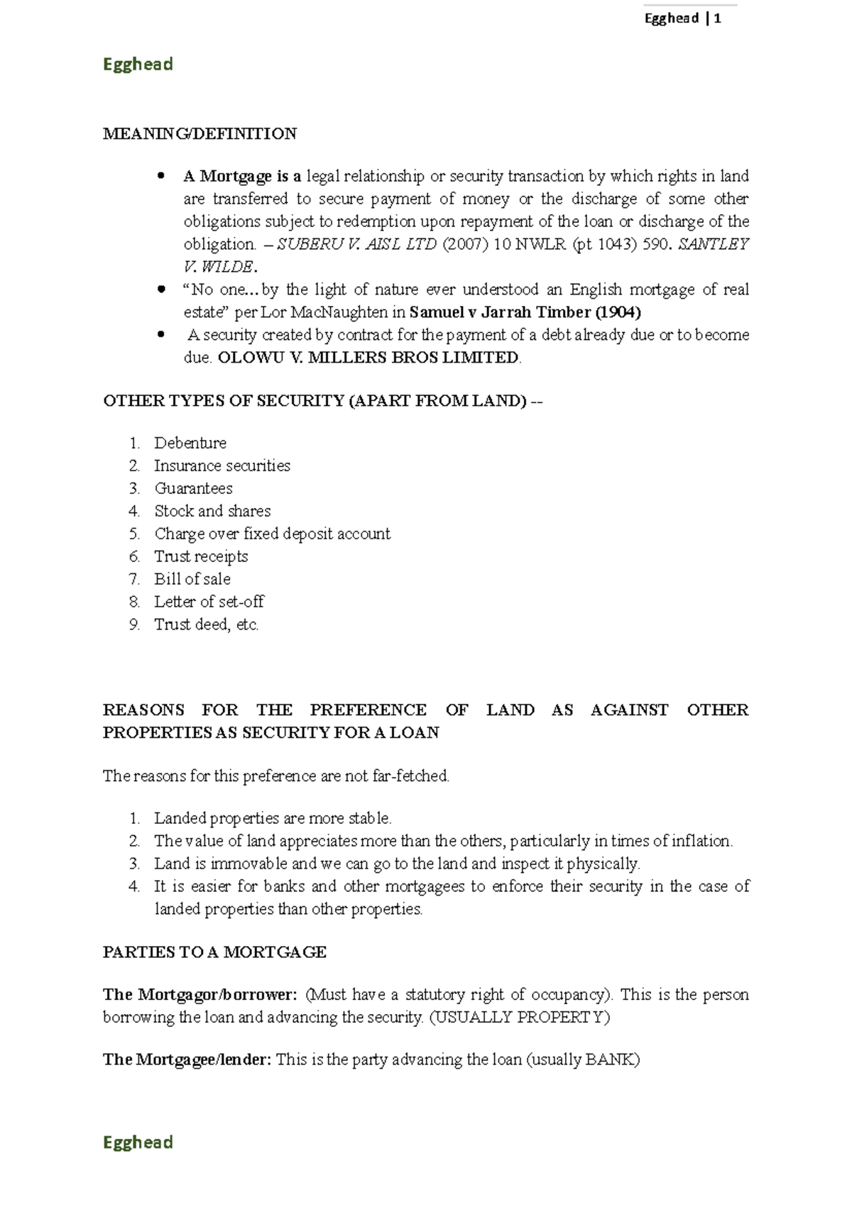 Mortgages and foreclosure - Egghead MEANING/DEFINITION A Mortgage is a ...